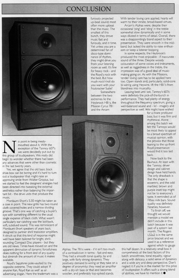 Sapphire Review, Hi-Fi World, June 1992 | Royd Audio Loudspeakers
